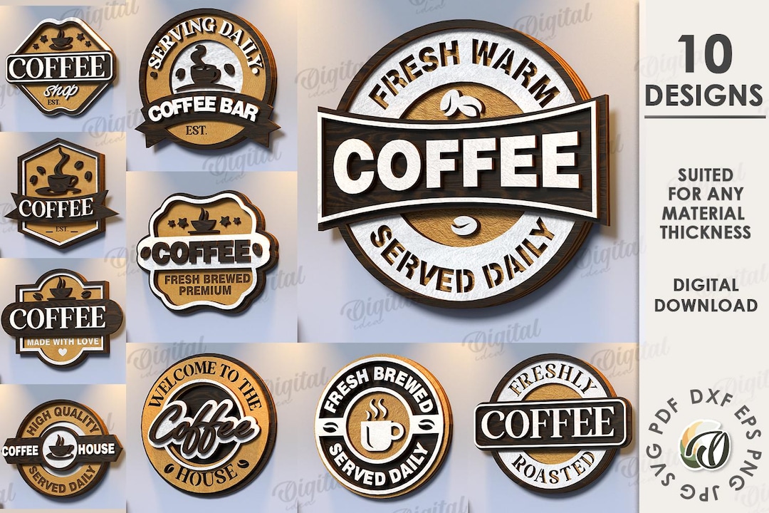 3D Coffee Signs Bundle, Kitchen Sign Laser Cut, Wooden Retro Layered ...