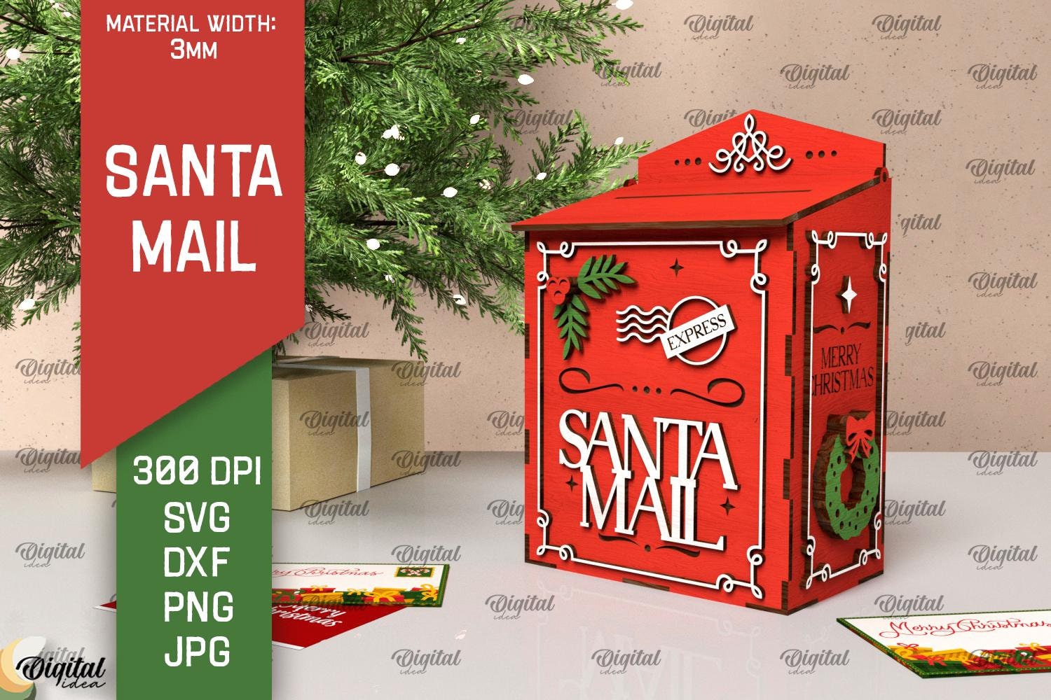 3D Santa Mailbox, 3D Xmas Mail Laser Cut, Christmas Letter Box SVG ...