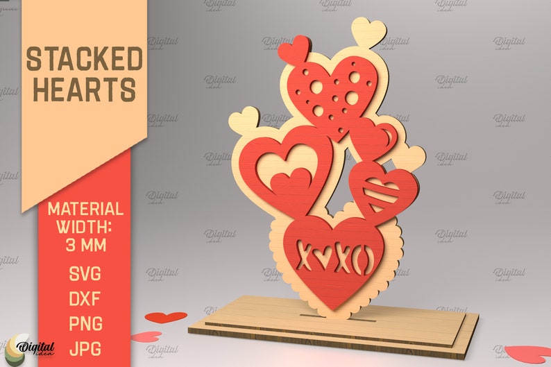 Stacked Hearts Bundle, 3D Laser Cut Layered Hearts, Valentine's Day ...