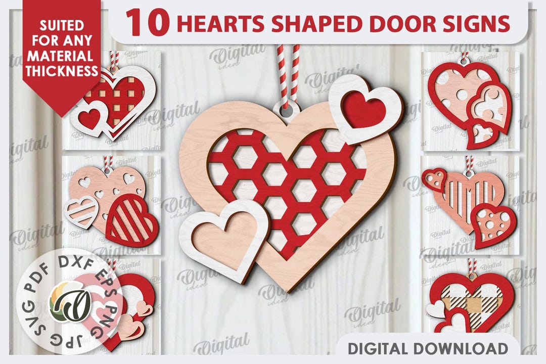 3D Valentine's Day Heart Shaped Door Signs Bundle, Valentines Ornaments ...