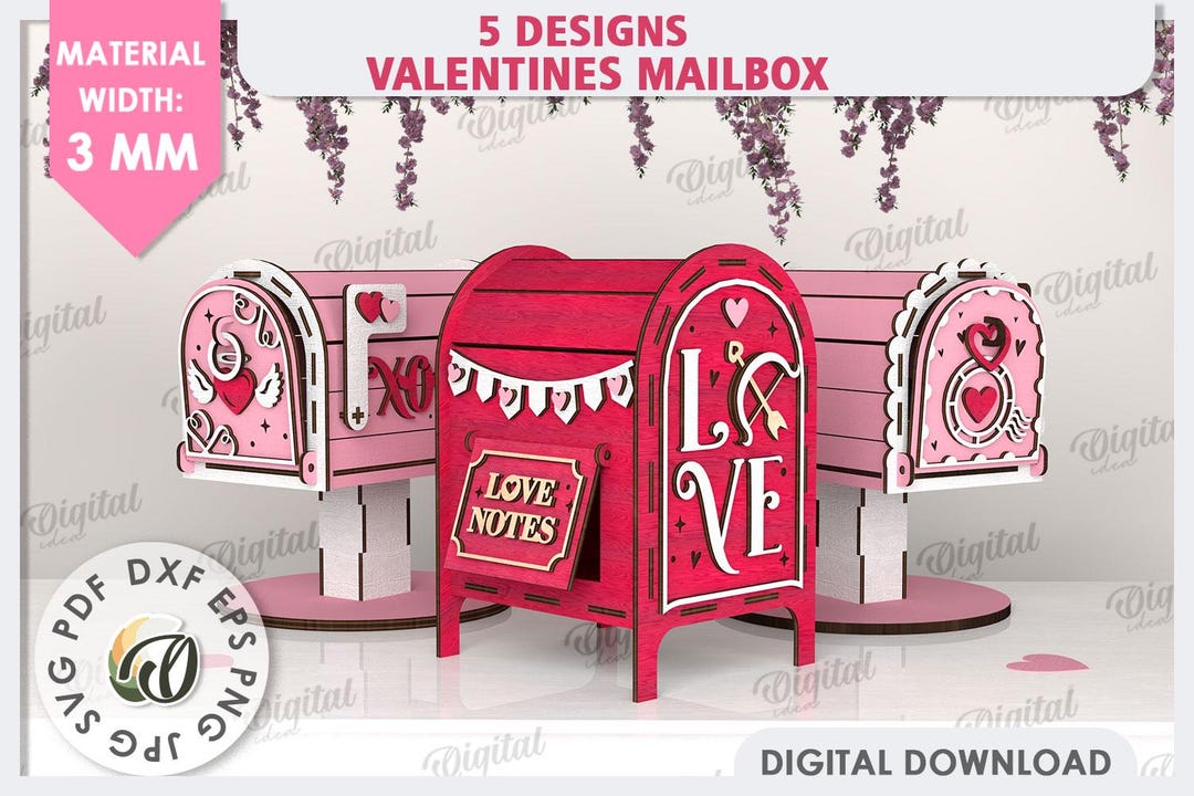 3D Valentine's Day Mailboxes Bundle, Valentine Love Mail Laser Cut ...