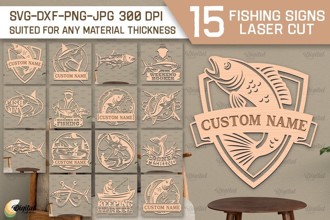 Fishing Signs Bundle, Custom Name Sign Laser Cut, Fisherman Paper Cut ...