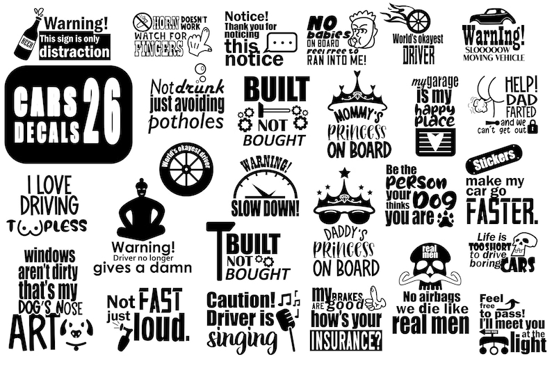Car Decals SVG Bundle, Funny Car Quotes, Car Sayings Stickers SVG ...
