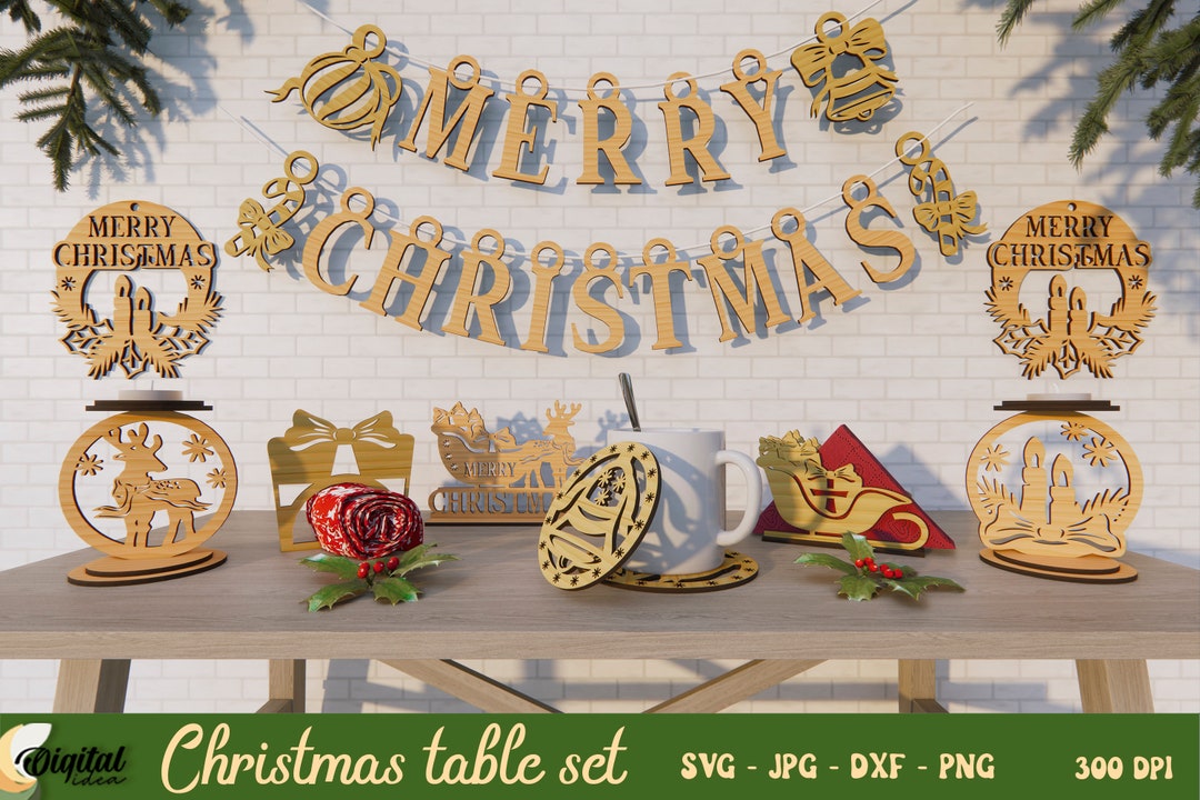 3D Lasercut Christmas Table Set, Christmas Laser Cut Table Top Decor ...
