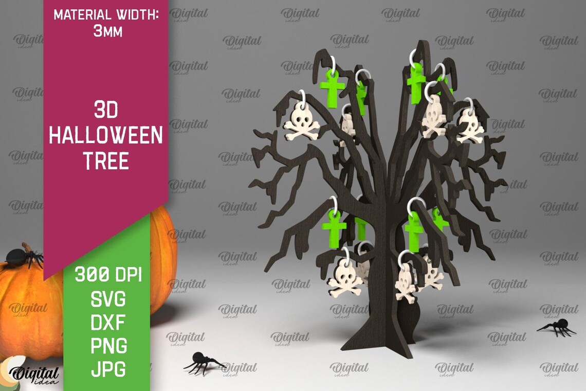 3D Halloween Trees Bundle, Halloween Stands With Ornaments Laser Cut ...