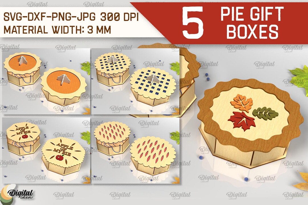 3D Pie Gift Boxes Bundle, 3D Wooden Gift Box Laser Cut, Pumpkin Pie ...