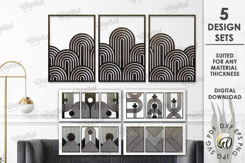 Geometric Wall Signs Bundle, Modern Geometry Wall Art Laser Cut, Wooden ...