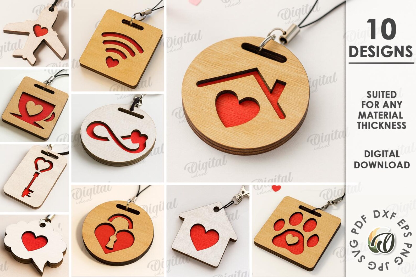 3D Valentine's Day Keychains Bundle, Minimalist Valentine Key Chain ...