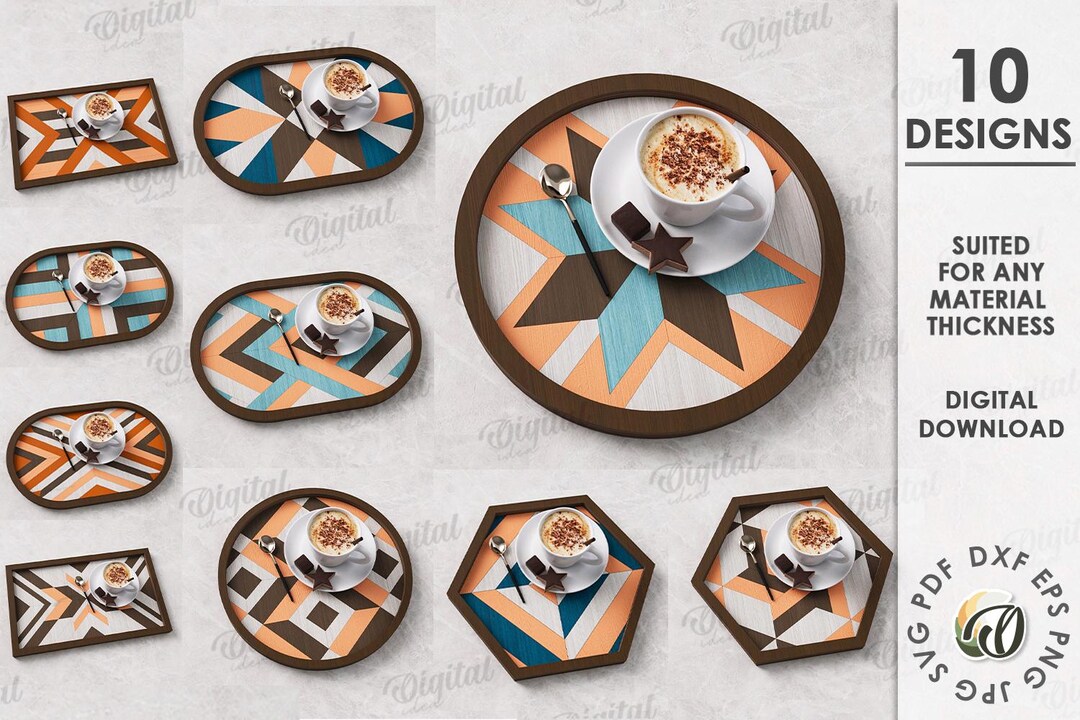 3D Modern Serving Trays Bundle, Flat Tray Laser Cut, Wooden Treat Tray ...