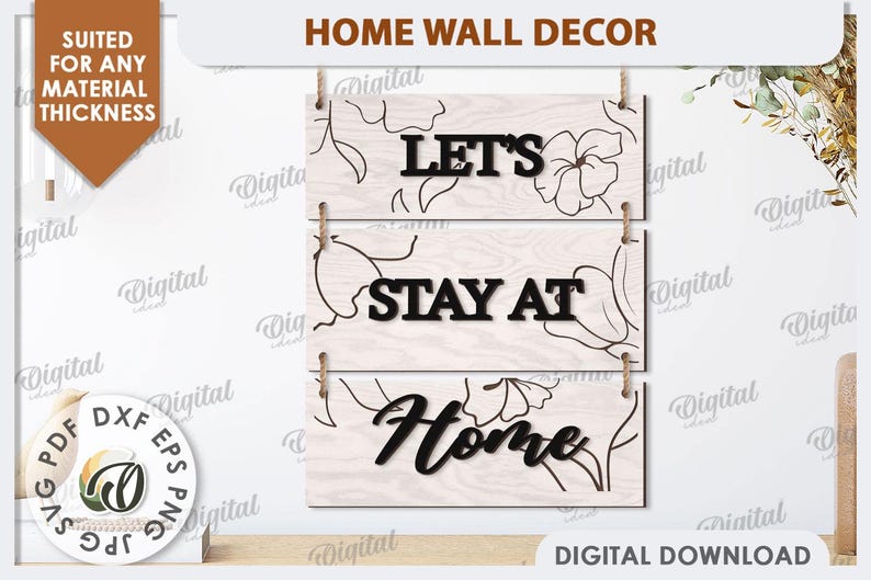 3D Home Wall Decor Bundle, Floral Home Hanging Sign Laser Cut, Home ...