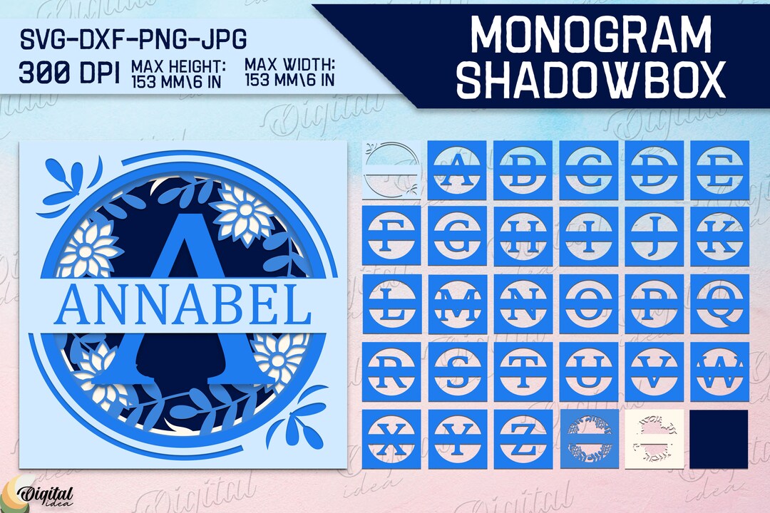 Split Monogram Shadowbox Bundle, Floral Alphabet Shadow Box Paper Cut ...