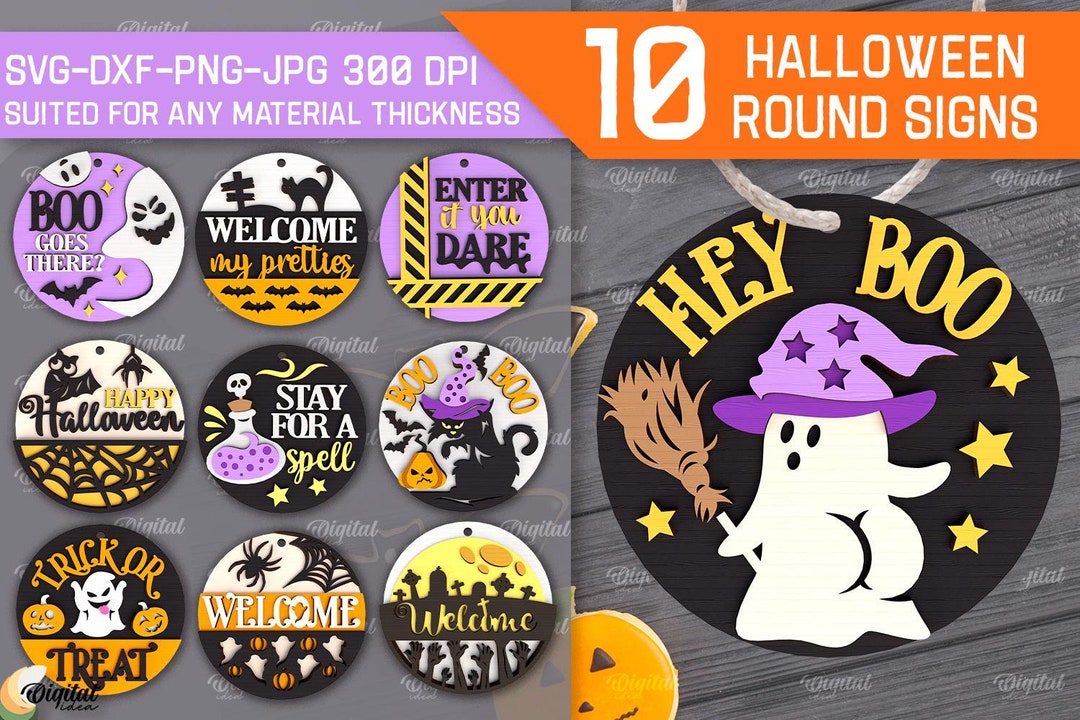 3D Halloween Round Signs Bundle, Round Layered Sign Laser Cut, Spooky ...