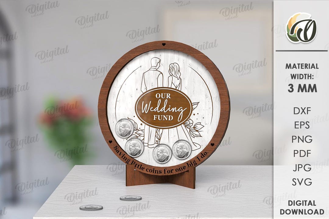 3D Coin Holder, Piggy Bank Laser Cut, Wooden Wedding Fund, Savings ...