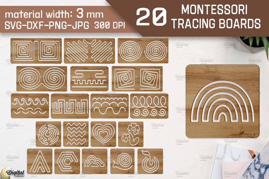 Montessori Tracing Boards Bundle, Tracing Board Svg, Baby Education ...