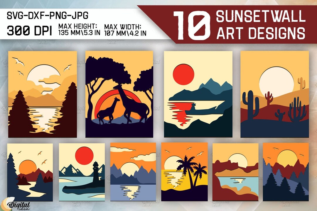 3D Sunset Wall Art Bundle, Wall Signs Lasercut, Wall Art Paper Cut ...