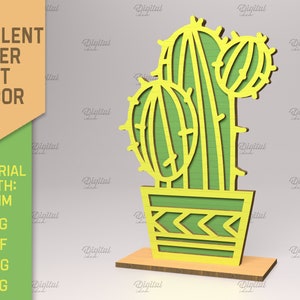 3D Succulent Laser Cut Bundle, Potted Plant Decor, Cactus Wooden Stand ...