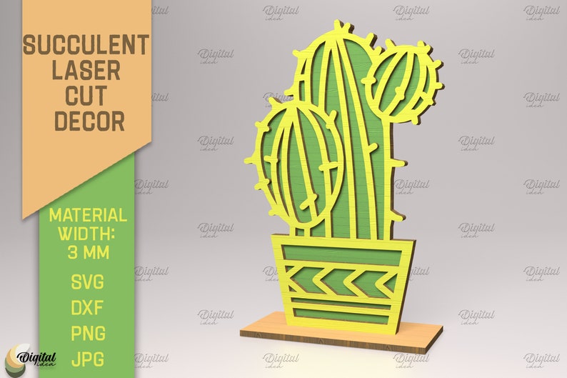 3D Succulent Laser Cut Bundle, Potted Plant Decor, Cactus Wooden Stand ...