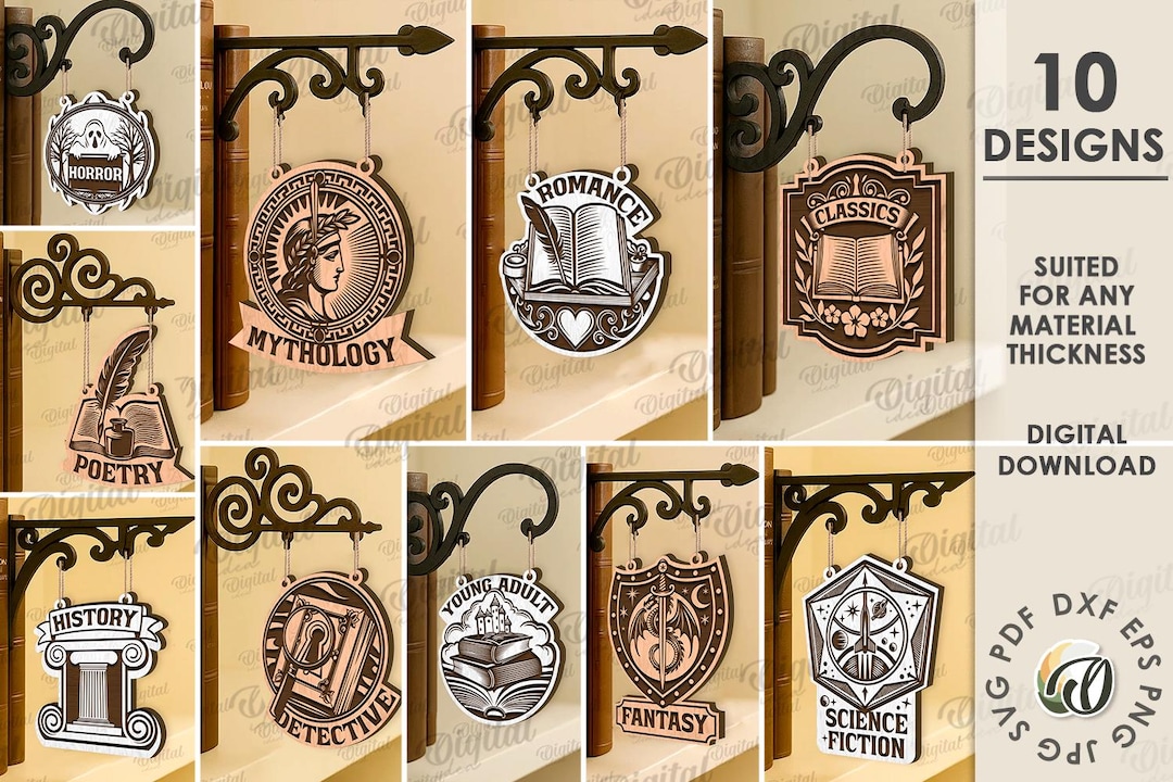 3D Book Genre Dividers Bundle, Bookshelf Divider Tab Laser Cut, Reading ...