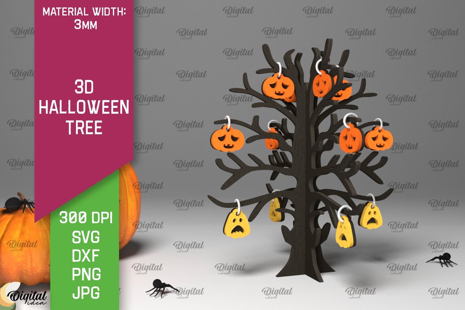 3D Halloween Trees Bundle, Halloween Stands With Ornaments Laser Cut ...
