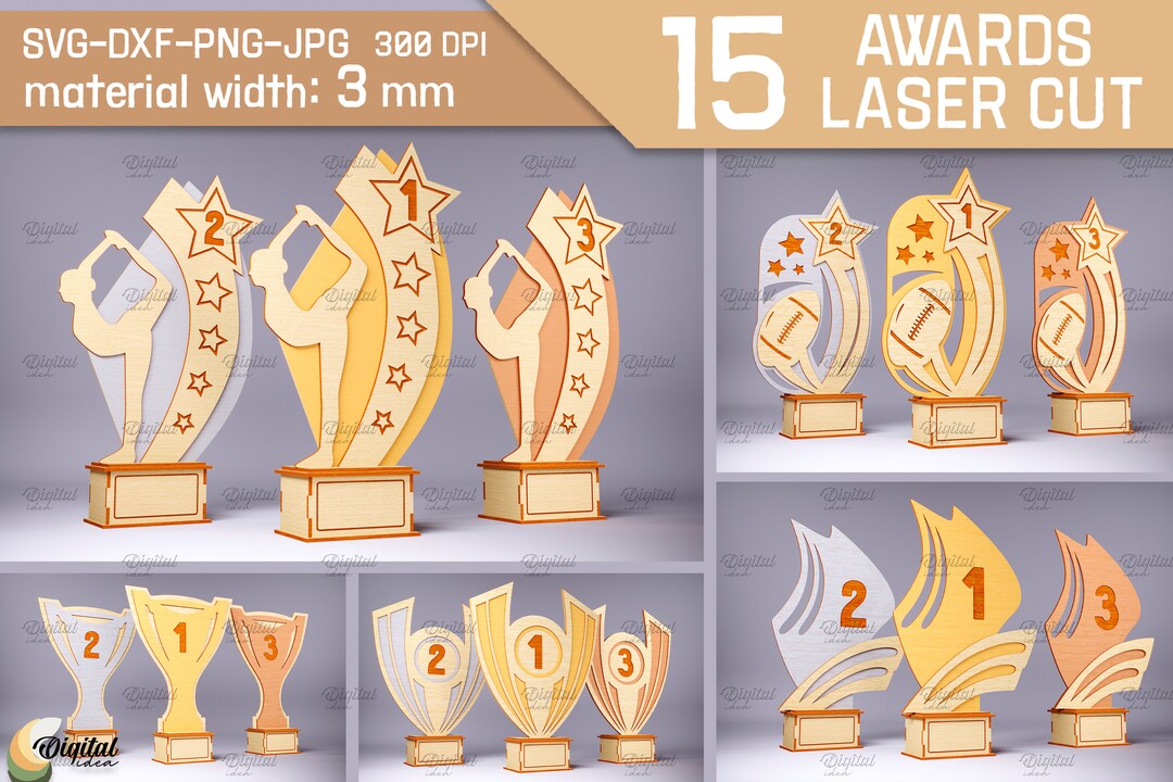 Award Laser Cut Bundle, 3D Trophy Lasercut, First, Second, Third Places ...