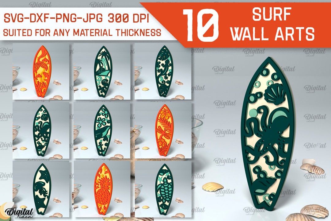 3D Surf Board Signs Bundle, Summer Layered Sign Laser Cut, Tropical SVG ...