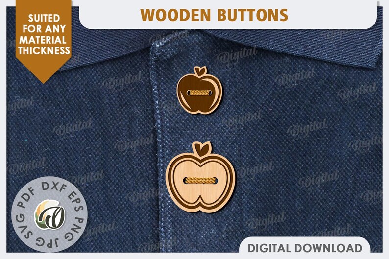 Wooden Buttons Bundle, Decorative Button Laser Cut, 2 Sets of Kids ...