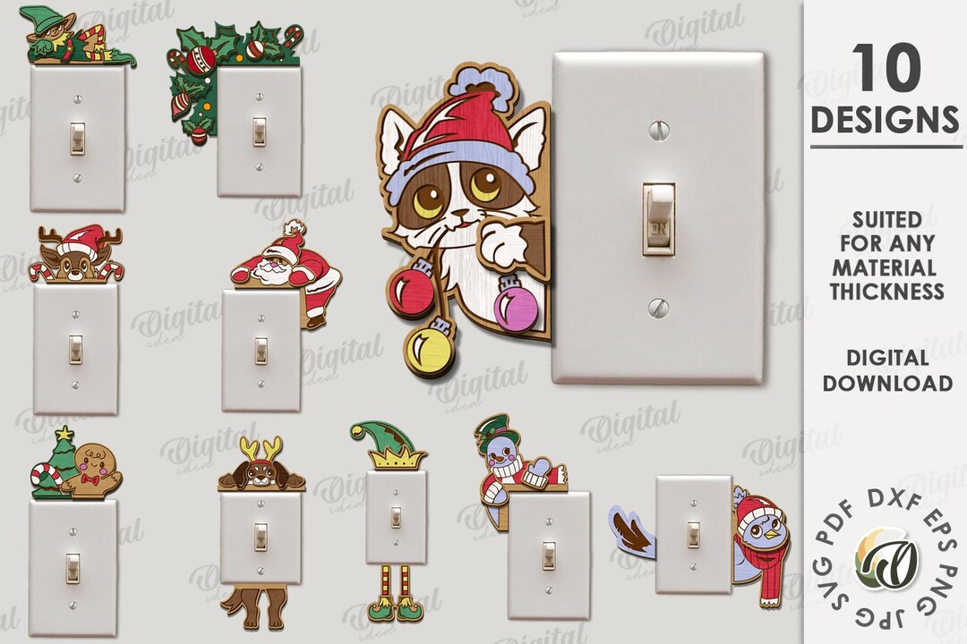 3D Christmas Outlet Decors Bundle, Xmas Light Switch Wall Art Laser Cut ...