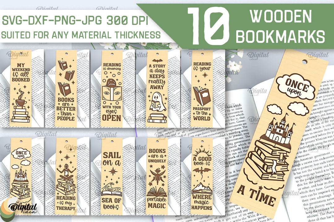 Wooden Bookmarks Bundle, Engraved Bookmark Laser Cut, Reading Quotes ...