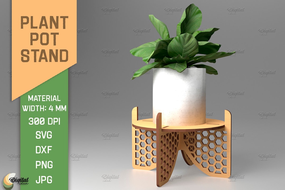 3D Plant Pot Stand Laser Cut, Potted Plant Stand, Flower Pot Support Lasercut, Wooden Plant ...