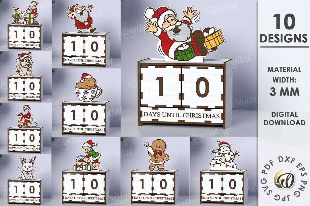3D Christmas Countdowns Bundle, Block Calendar Laser Cut, Santa Claus ...