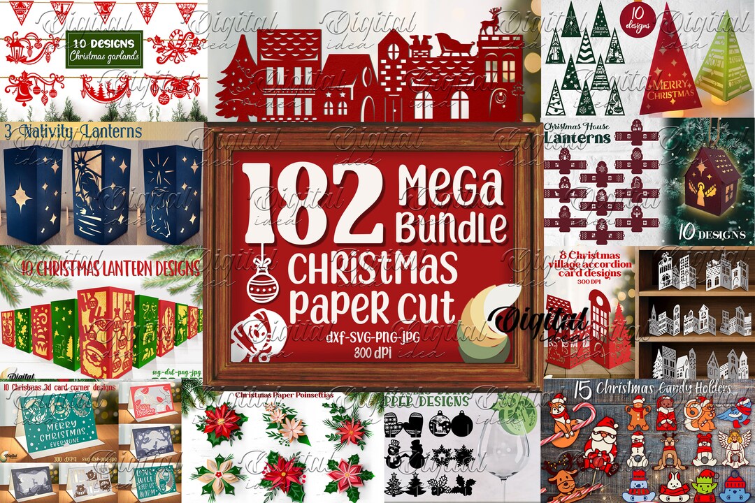 Christmas Paper Cut Mega Bundle SVG, 182 Designs, 3D and Layered ...