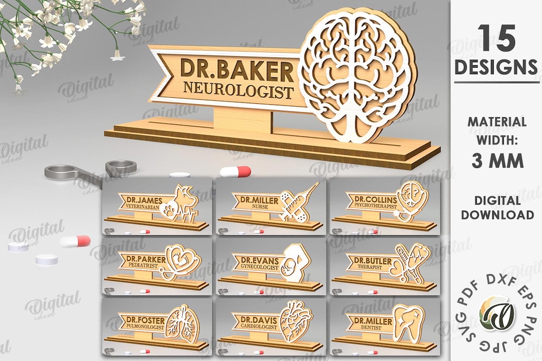 3D Doctor Desk Nameplates Bundle, Personalized Name Plate Laser Cut ...