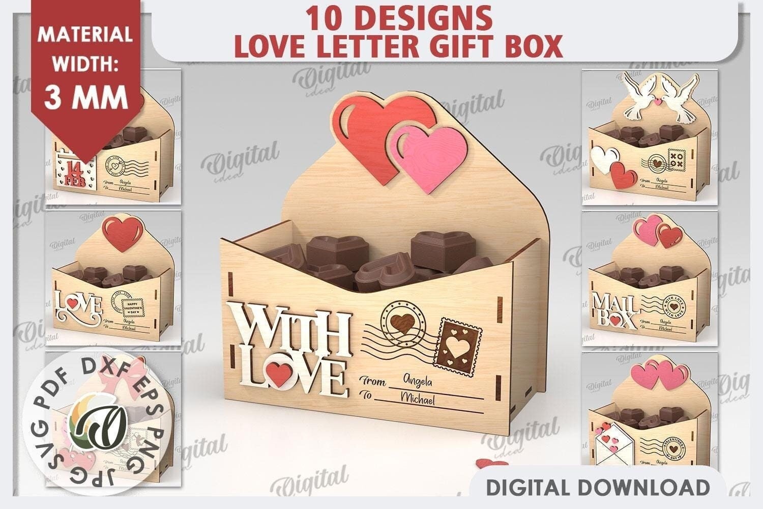 3D Valentine's Day Love Letter Box Bundle, Candy Storage Lasercut ...