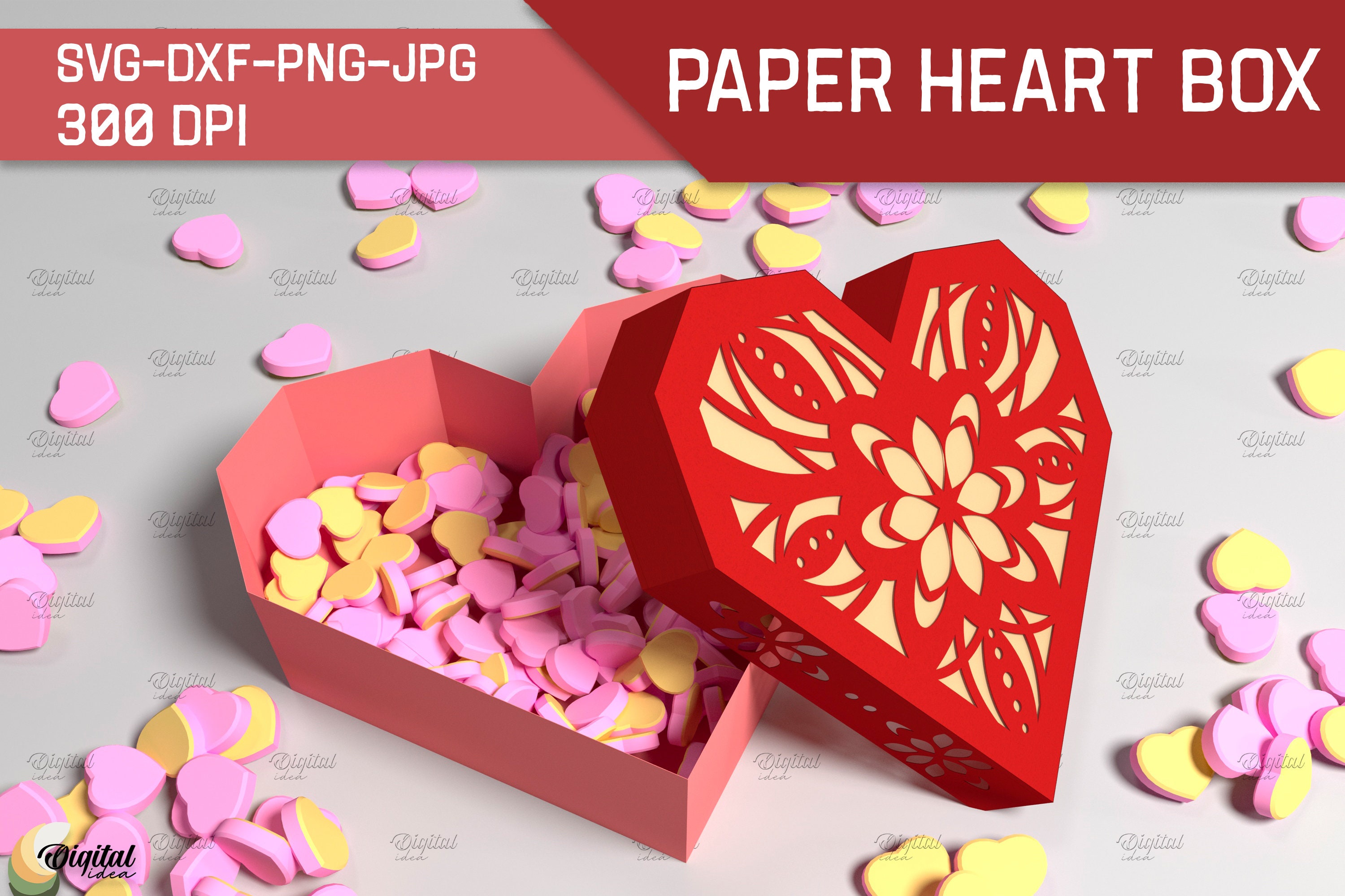 Valentine's Day Heart Boxes Bundle, Heart Shaped Candy Box Papercut, 3D ...