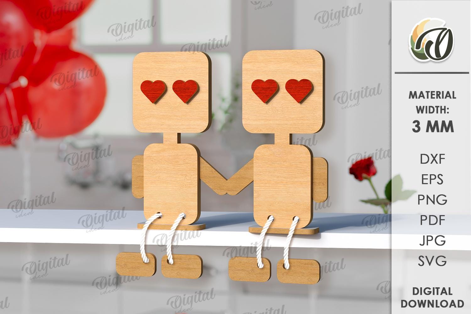 Paquete de figuras 3D para el Día de San Valentín, adorable pareja con ...
