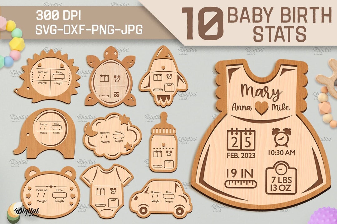 Custom Baby Birth Stats Laser Cut Bundle, 3D Layered Newborn Chart, New ...