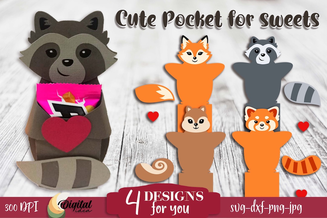 Cute Animals With Candy Pocket SVG, Animal Candy Holder Papercut ...