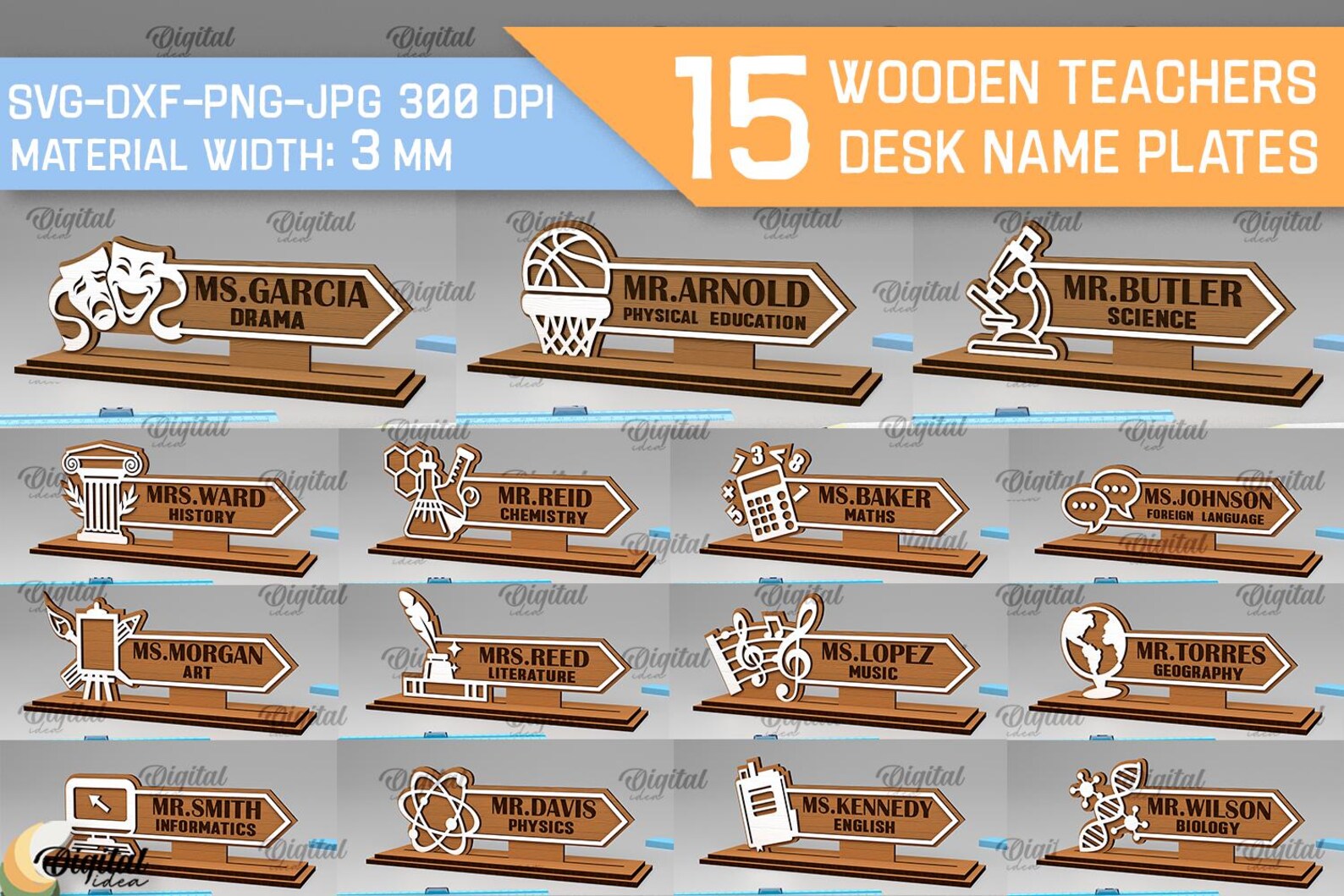 3D Wooden Teachers Desk Name Plate Bundle, Personalized Stand Laser Cut ...