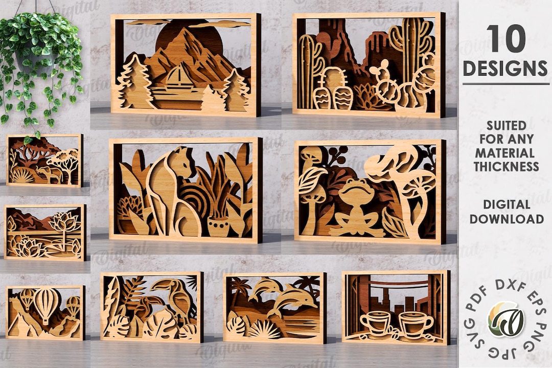 3D Layered Home Decors Bundle, Multi-layered Shadow Box Laser Cut ...