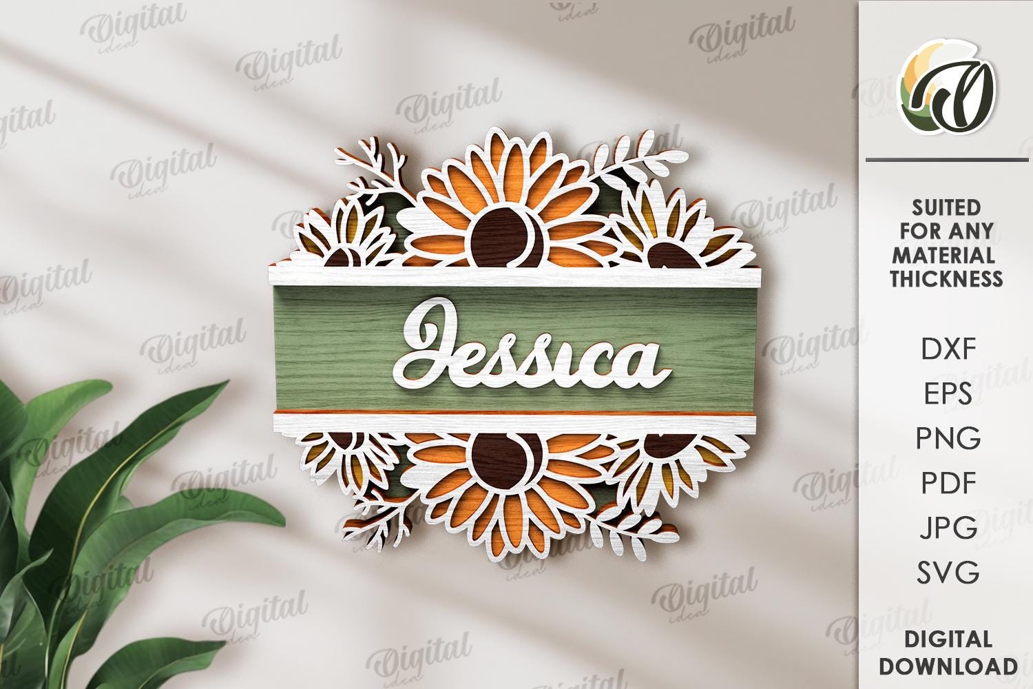 3D Custom Floral Wall Signs Bundle, Split Monogram Sign Laser Cut ...