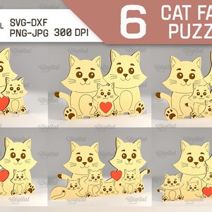Wooden Cat Family Puzzle, up to 5 Children, 3D Laser Cut Family Love ...