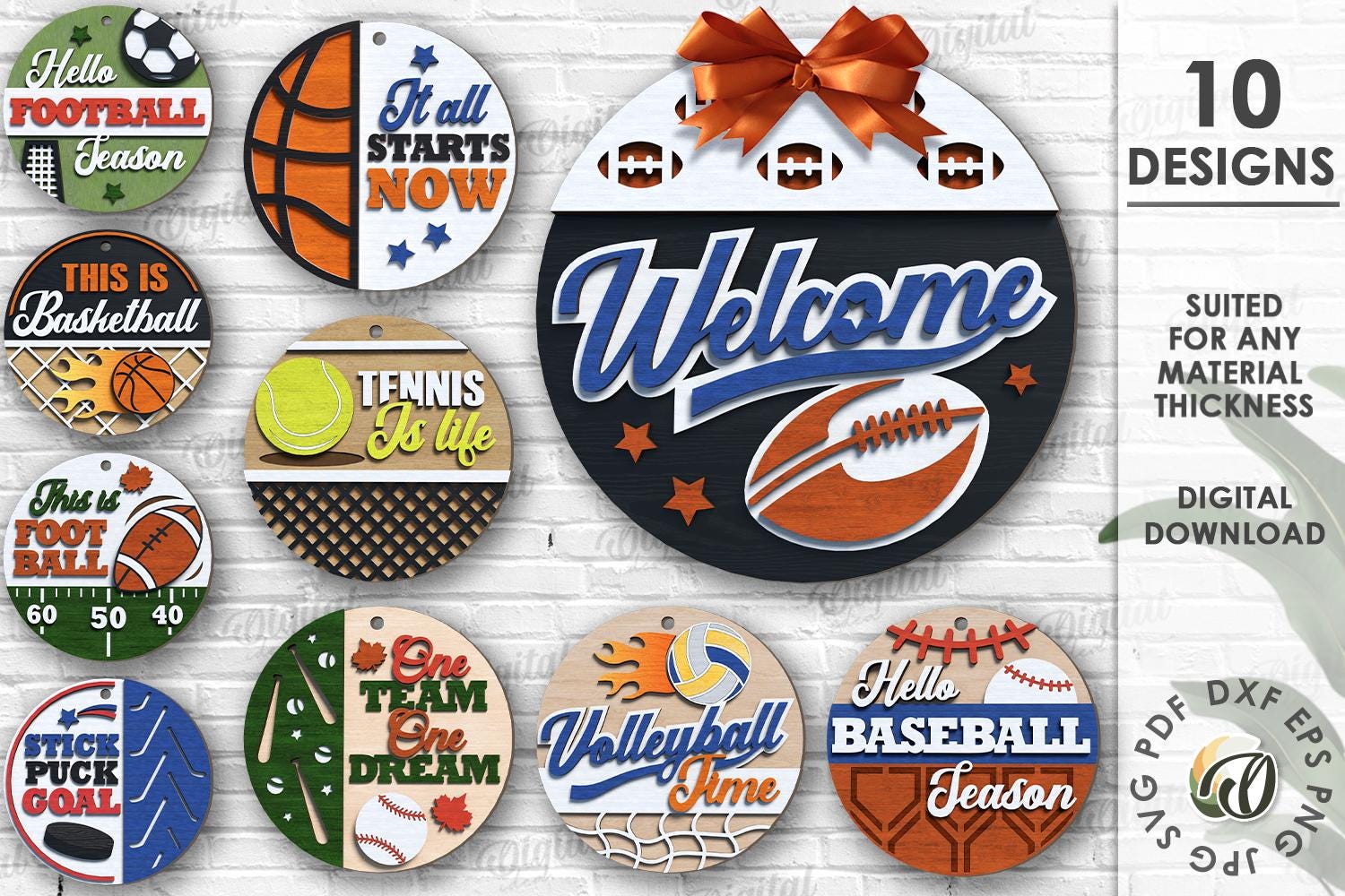 3D Sport Round Signs Bundle, Home Decor Sign Laser Cut, Basketball Svg ...