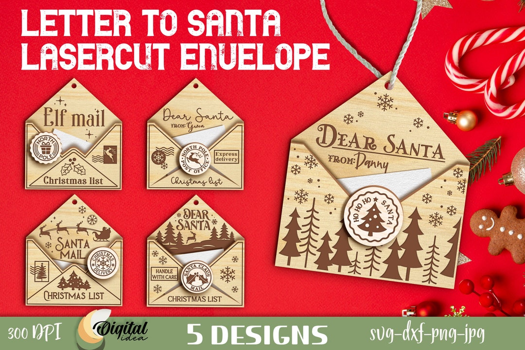 Letter to Santa Envelope SVG Bundle, Lasercut Dear Santa Decor, Santa ...