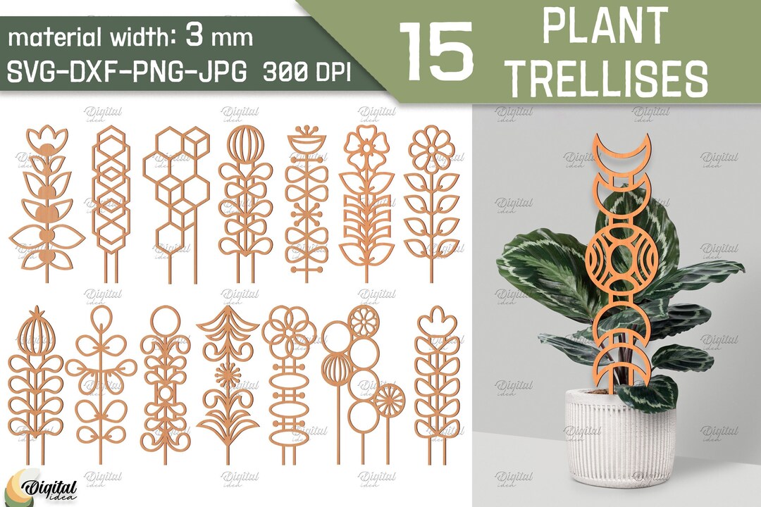 Plant Trellis Laser Cut Bundle, Flower Stakes Svg, Plant Marker Svg ...