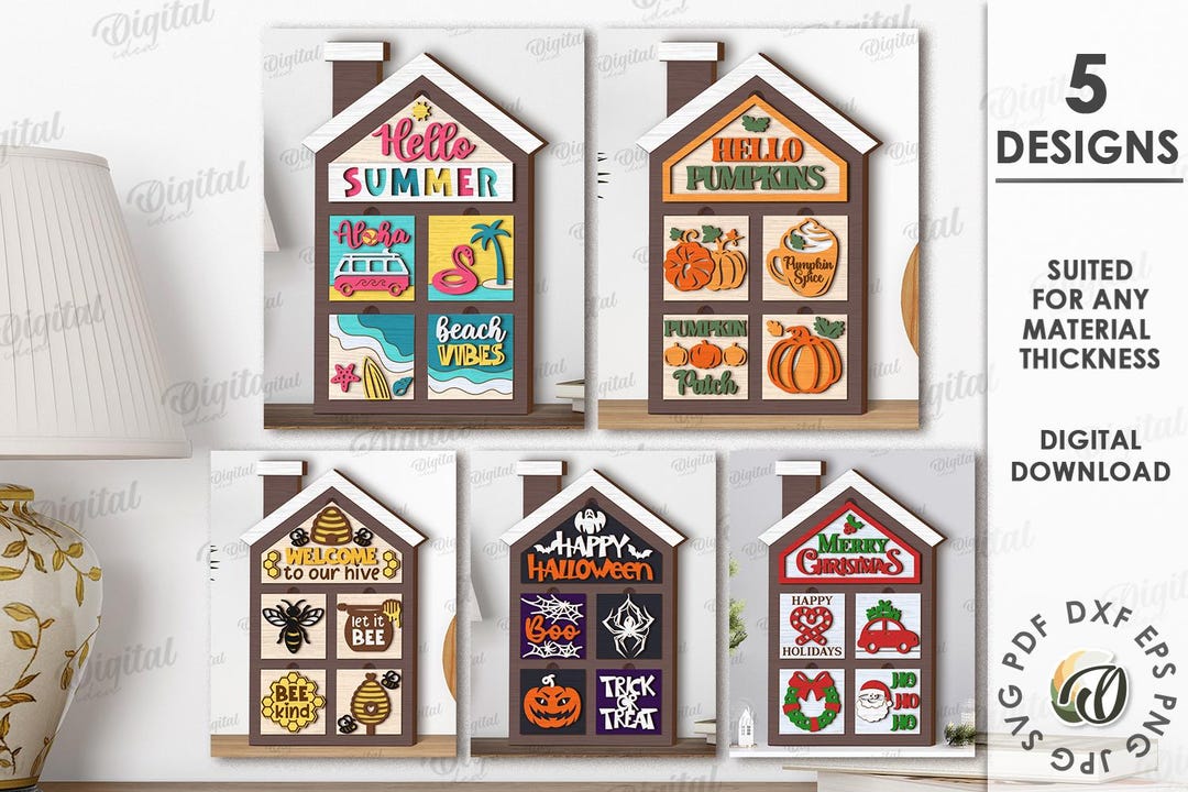 3D Interchangeable Houses Bundle, Layered House Stand Laser Cut, Wooden ...