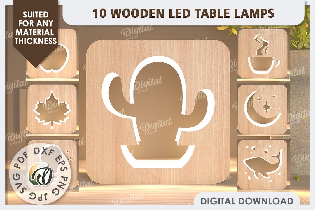 3D Wooden Table Led Lamps Bundle, 3D Night Light Laser Cut, Led Light ...