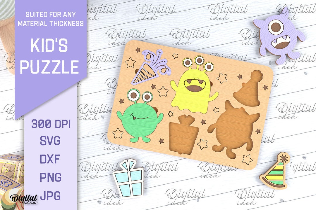 Wooden Monsters Puzzle, 3D Laser Cut Puzzle SVG, Kids Puzzles ...