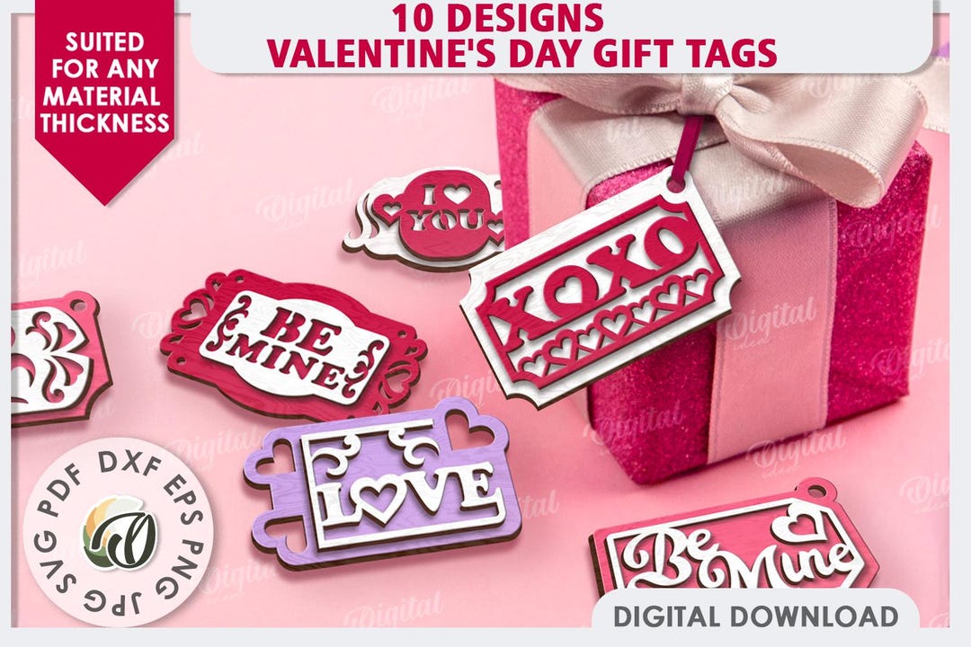 3D Valentine's Day Gift Tags Bundle, Wooden Present Tag Laser Cut ...