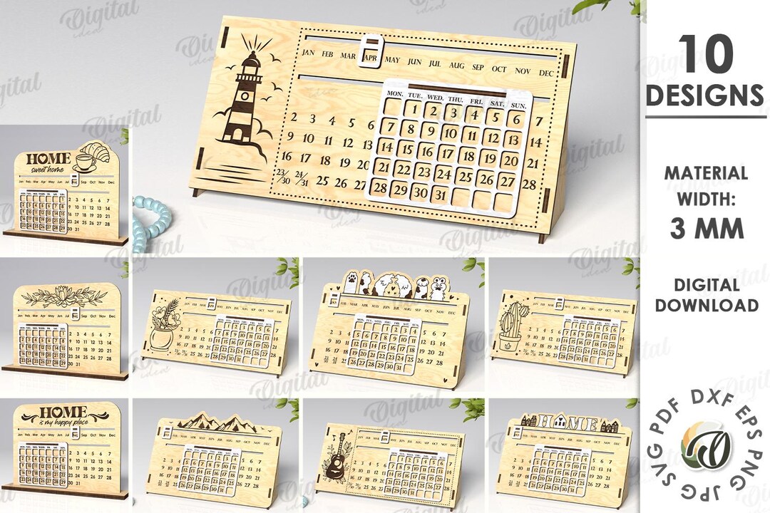 3D Perpetual Calendars Bundle, 3D Desk Calendar Laser Cut, Eternal ...