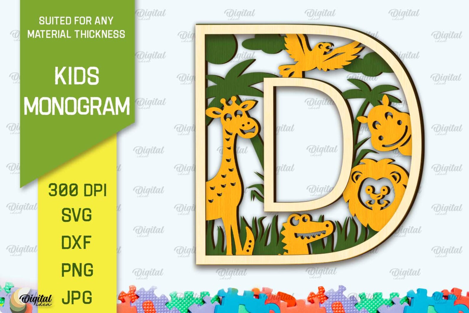 3D Kids Layered Alphabet Bundle, Children's Letters Laser Cut, Safari ...